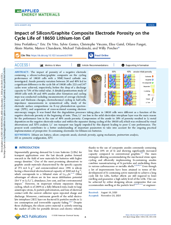 (PDF) Impact of Silicon/Graphite Composite Electrode Porosity on the ...