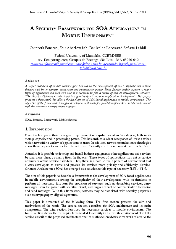 (PDF) A Security Framework For Soa Applications In Mobile Environment