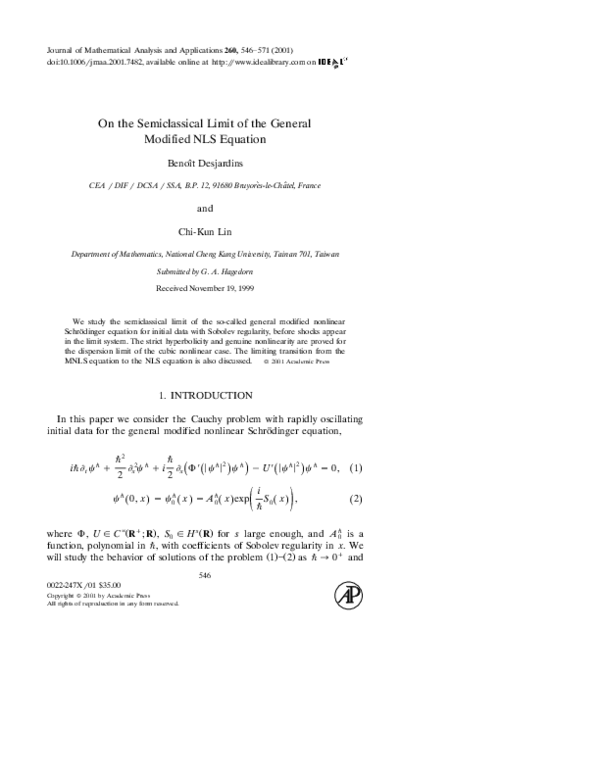 (PDF) On the Semiclassical Limit of the General Modified NLS Equation