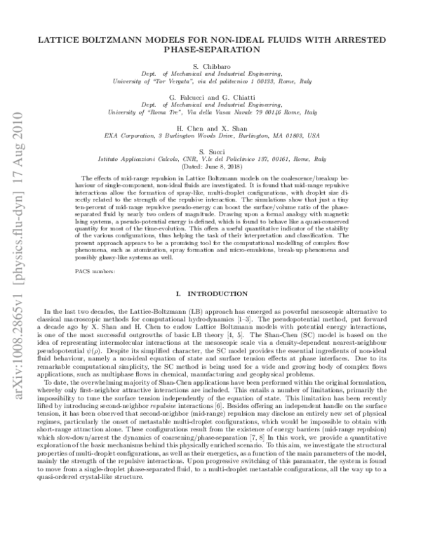 (PDF) Lattice Boltzmann models for nonideal fluids with arrested phase-separation