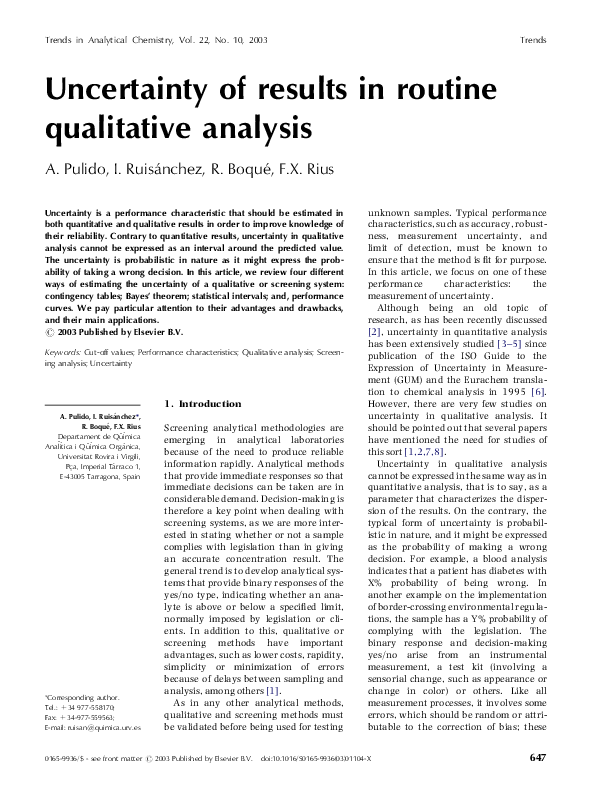 (PDF) Uncertainty of results in routine qualitative analysis