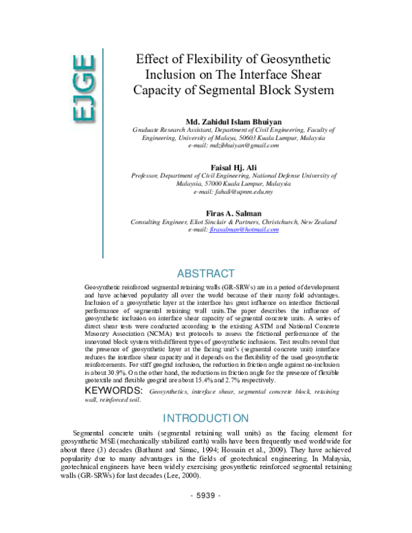 (PDF) Effect of Flexibility of Geosynthetic Inclusion on The Interface Shear Capacity of ...