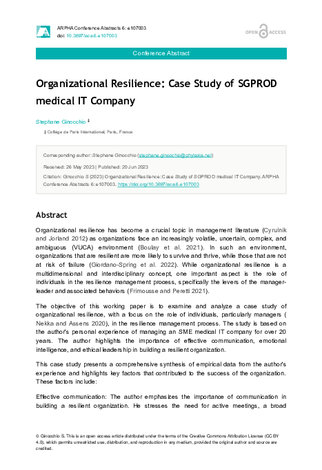 (PDF) Organizational Resilience: Case Study of SGPROD medical IT Company