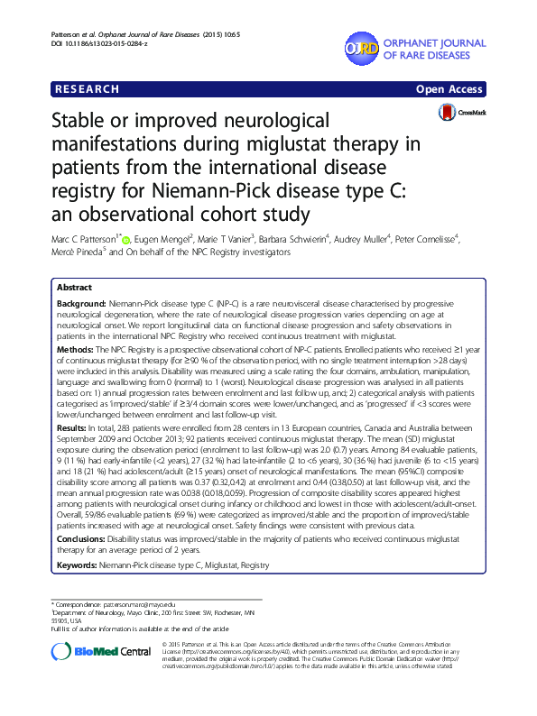 (PDF) Stable or improved neurological manifestations during miglustat ...