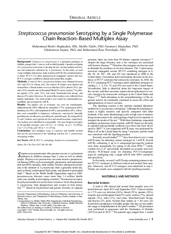 (PDF) Streptococcus pneumoniae Serotyping by a Single Polymerase Chain ...