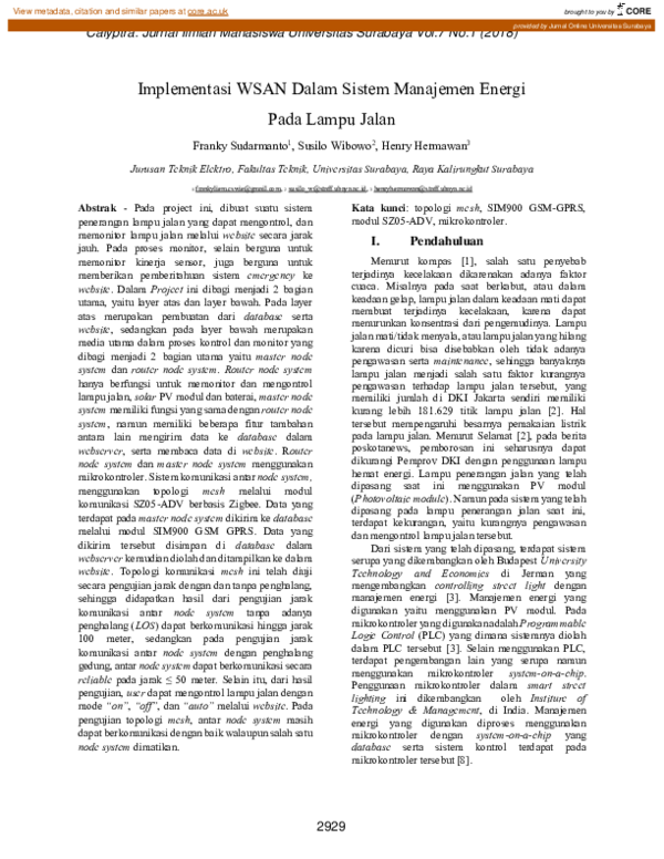 (PDF) Implementasi WSAN dalam Sistem Manajemen Energi pada Lampu Jalan