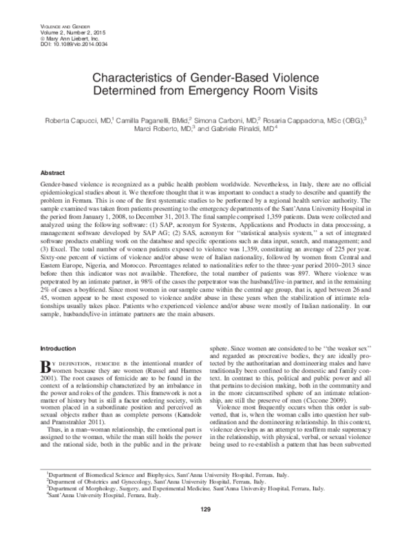 (PDF) Characteristics of Gender-Based Violence Determined from ...