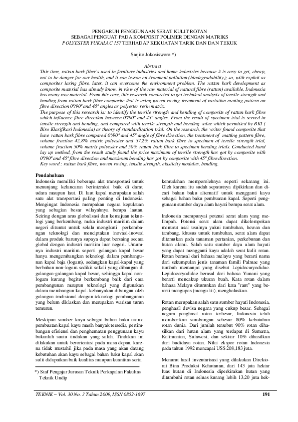 (PDF) Pengaruh Penggunaan Serat Kulit Rotan Sebagai Penguat Pada Komposit Polimer Dengan Matriks ...