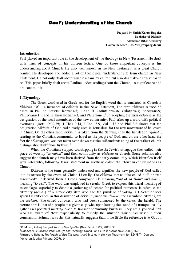 (PDF) Paul's Understanding of the Church