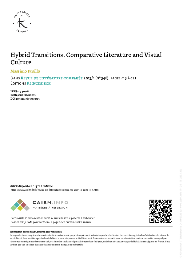 (PDF) Hybrid Transitions. Comparative Literature and Visual Culture