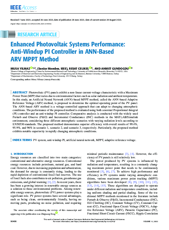 (PDF) Enhanced Photovoltaic Systems Performance: Anti-Windup PI Controller in ANN-Based ARV MPPT ...