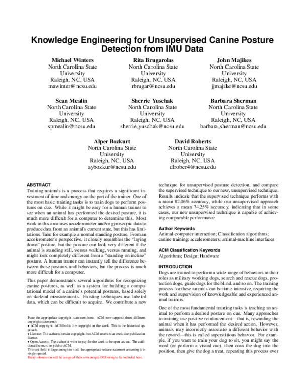 (PDF) Knowledge engineering for unsupervised canine posture detection from IMU data