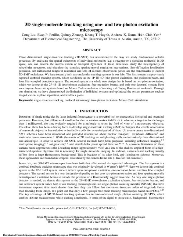 Pdf 3d Single Molecule Tracking Using One And Two Photon Excitation Microscopy