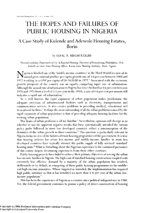 (PDF) The Hopes and Failures of Public Housing in Nigeria: A Case Study ...