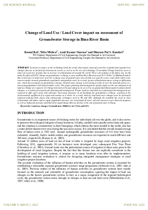(PDF) Change of Land Use / Land Cover impact on assessment of ...