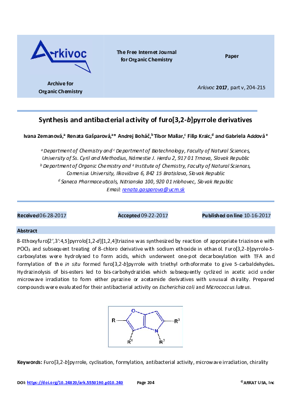 (PDF) Synthesis and antibacterial activity of furo[3,2-b]pyrrole derivatives