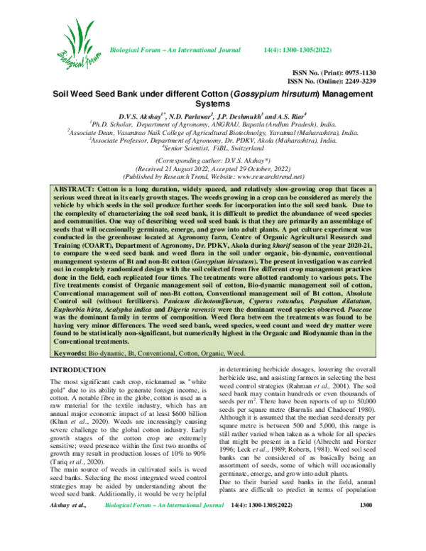 (PDF) Soil Weed Seed Bank under different Cotton (Gossypium hirsutum ...