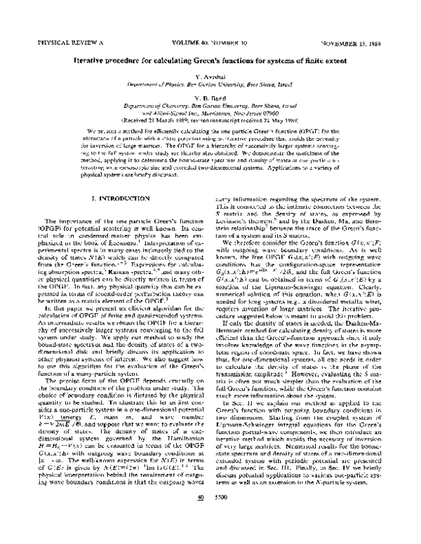 Pdf Iterative Procedure For Calculating Greens Functions For Systems Of Finite Extent