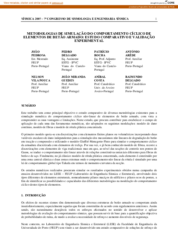 (PDF) Metodologias de simulação do comportamento cíclico de elementos ...