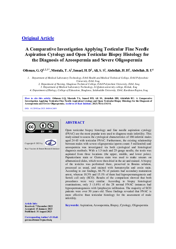 (PDF) A Comparative Investigation Applying Testicular Fine Needle ...