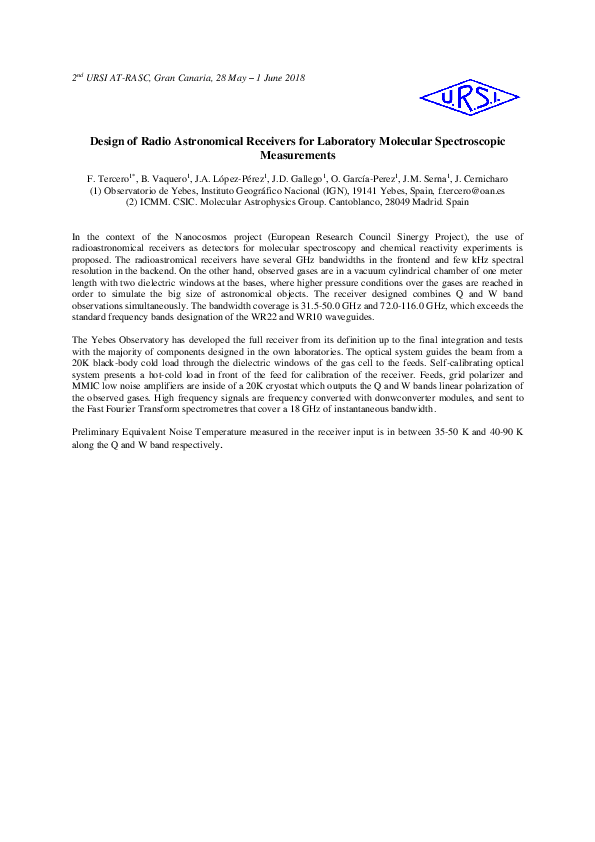 (PDF) Design of Radio Astronomical Receivers for Laboratory Molecular ...
