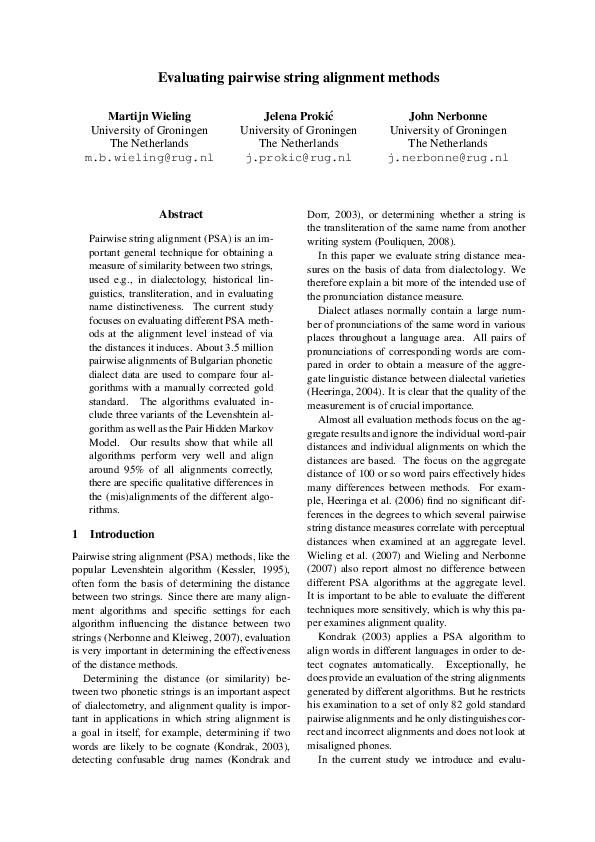 (PDF) Evaluating pairwise string alignment methods