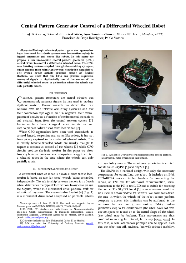 (PDF) Central pattern generator control of a differential wheeled robot
