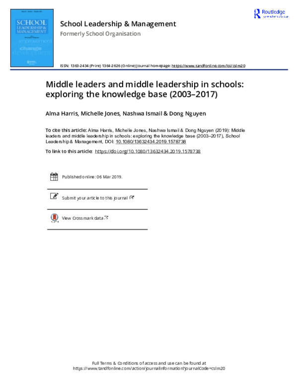 (PDF) Middle leaders and middle leadership in schools: exploring the ...