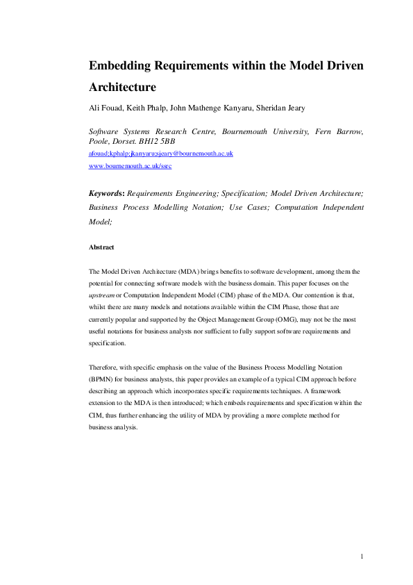 (PDF) Embedding requirements within Model-Driven Architecture