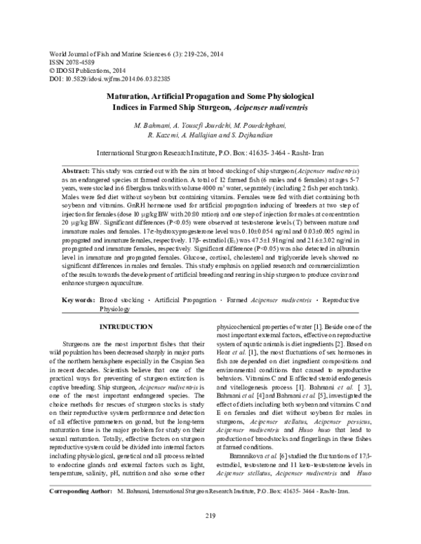 (PDF) Chemical and electrical approaches to anesthesia of Ship sturgeon ...