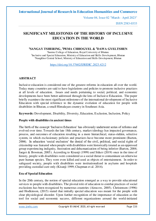 (PDF) Significant Milestones of the History of Inclusive Education in ...