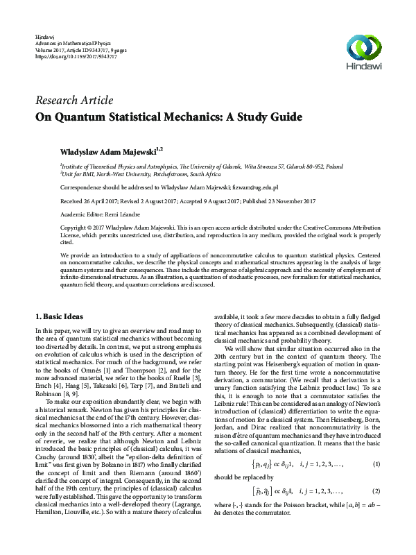 (PDF) On Quantum Statistical Mechanics: A Study Guide