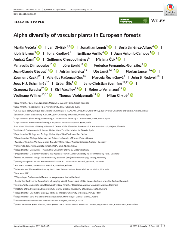 (PDF) Alpha diversity of vascular plants in European forests | Thomas ...