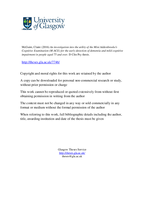 (PDF) The Utility of the Addenbrooke's Cognitive Examination Version ...