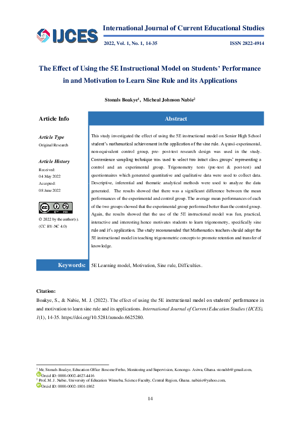 (PDF) The Effect of Using the 5E Instructional Model on Students ...