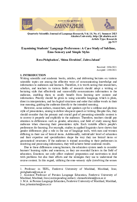 (PDF) Examining Students’ Language Preferences: A Case Study of Sublime, Emo-Sensory and Simple ...