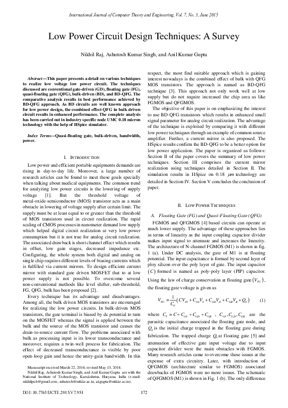 (PDF) Low Power Circuit Design Techniques: A Survey