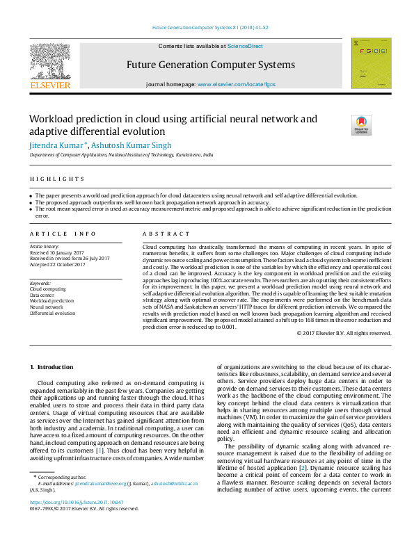 (PDF) Workload prediction in cloud using artificial neural network and adaptive differential ...
