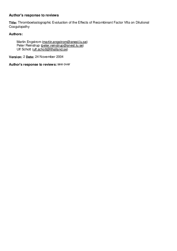 (PDF) Response to comments made by Dr Andreas Hillarp ( Reviewer 2 )