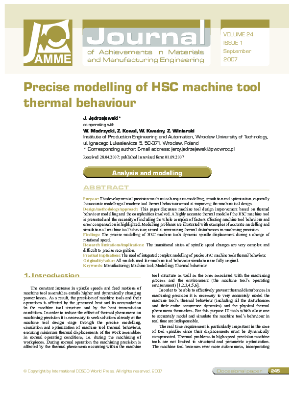 (PDF) Precise modelling of HSC machine tool thermal behaviour