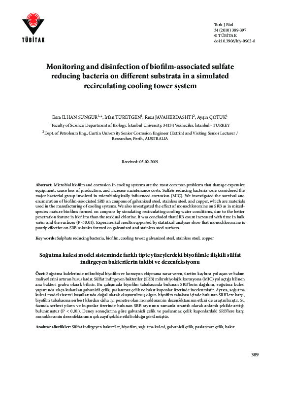 (PDF) Monitoring and disinfection of biofilm-associated sulfate reducing bacteria on different ...