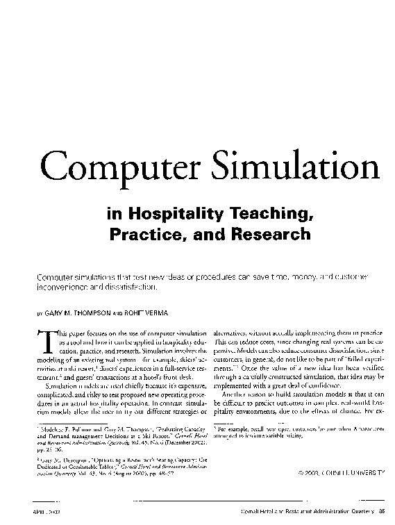 (PDF) Computer Simulation in Hospitality Teaching, Practice, and Research
