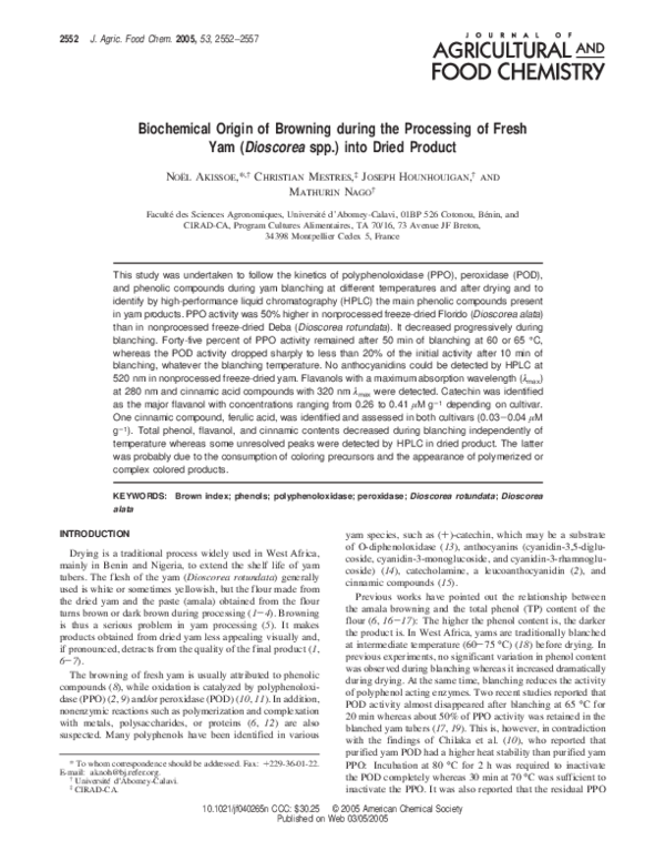 (PDF) Biochemical Origin of Browning during the Processing of Fresh Yam ...