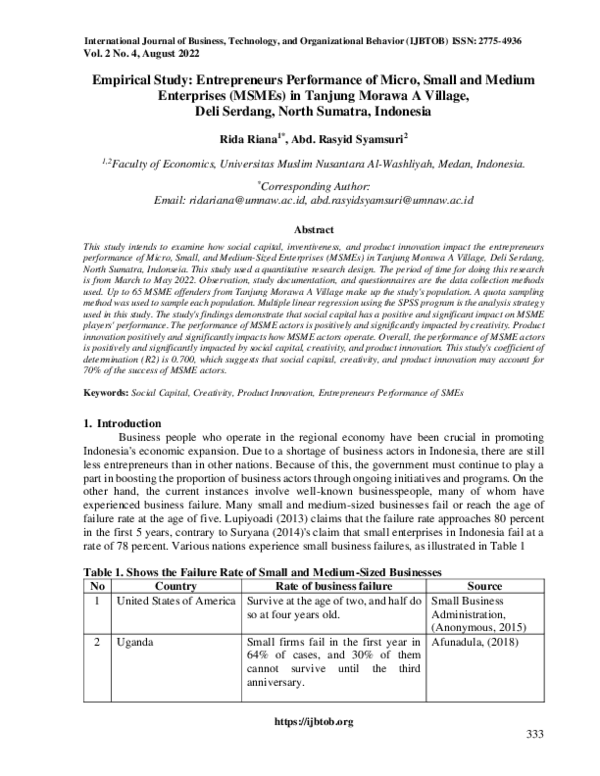 (PDF) Empirical Study: Entrepreneurs Performance of Micro, Small and Medium Enterprises (MSMEs ...