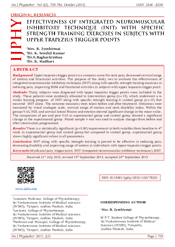 (PDF) Effectiveness of Integrated Neuromuscular Inhibitory Technique (Init) with Specific ...