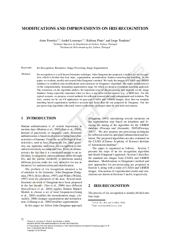 (PDF) Modifications and Improvements on Iris Recognition