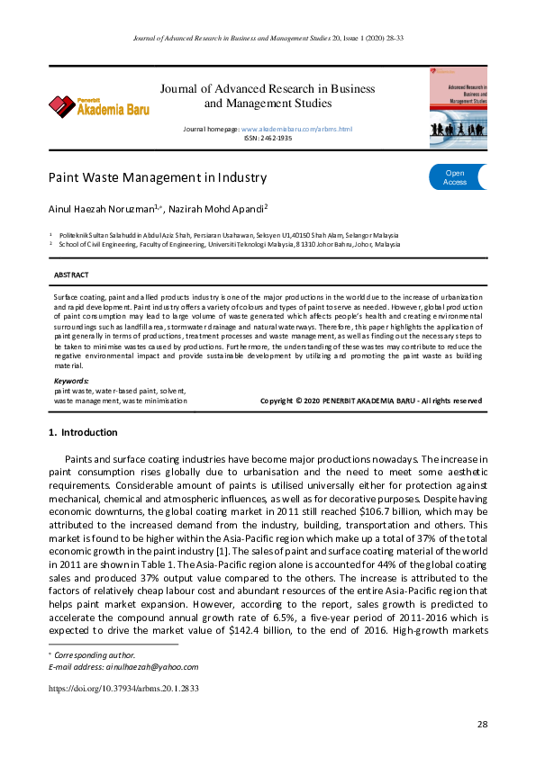 (PDF) Paint Waste Management in Industry