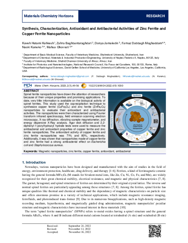 (PDF) Materials Chemistry Horizons RESEARCH Synthesis, Characterization, Antioxidant and ...