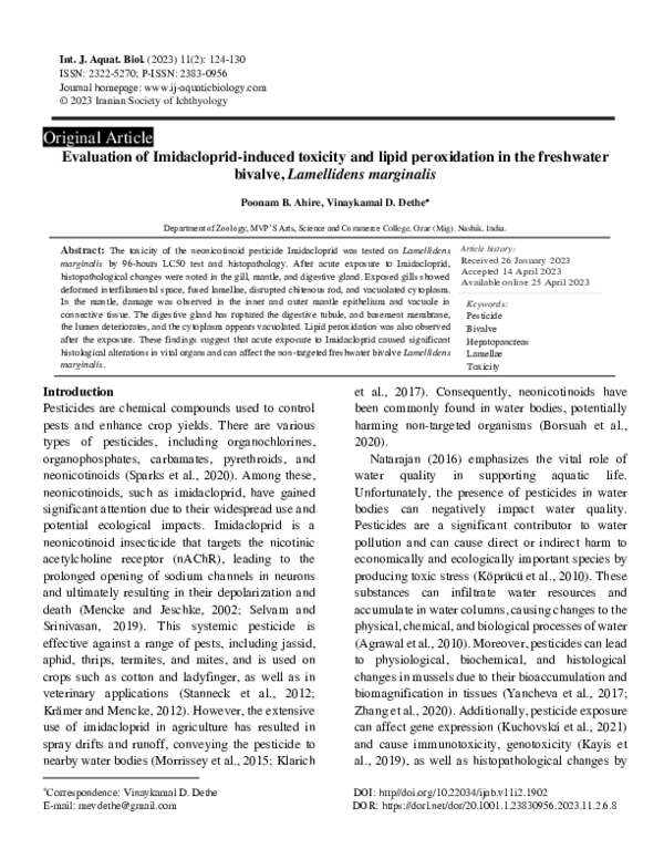 (PDF) Evaluation of Imidacloprid-induced toxicity and lipid ...