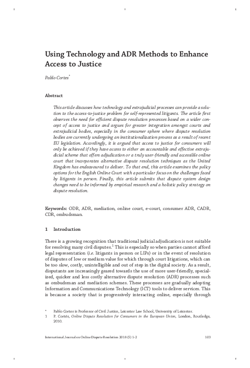 (PDF) Using Technology and ADR Methods to Enhance Access to Justice